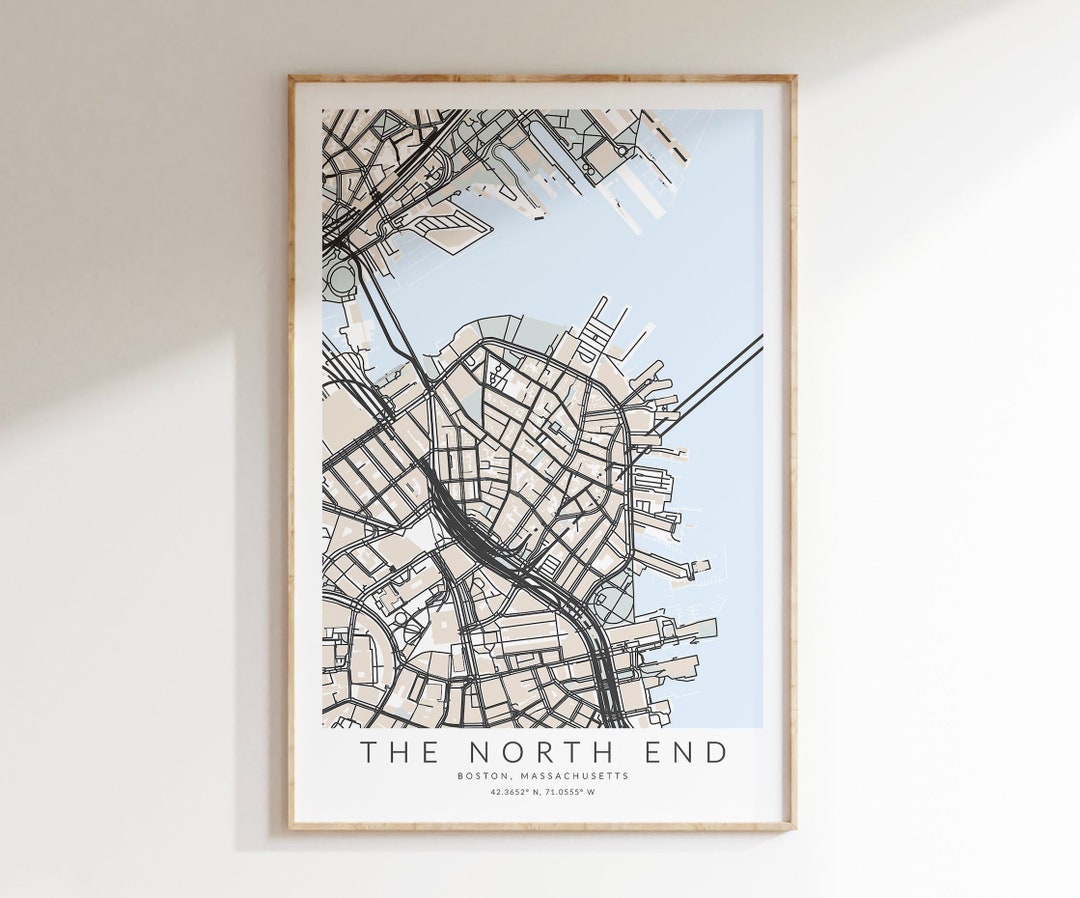 North End Boston Map Print, the North End Poster, Boston Neighborhood ...