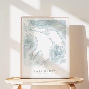 Lake Huron Map Print, Map of Lake Huron, Great Lakes Map, Lake House ...