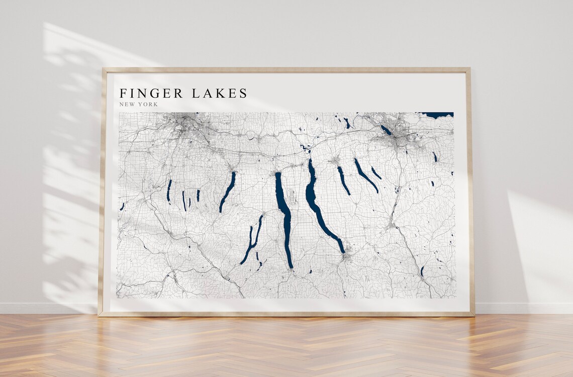 Finger Lakes Map Print, New York Gift Map, Seneca Lake NY, Cayuga Lake ...