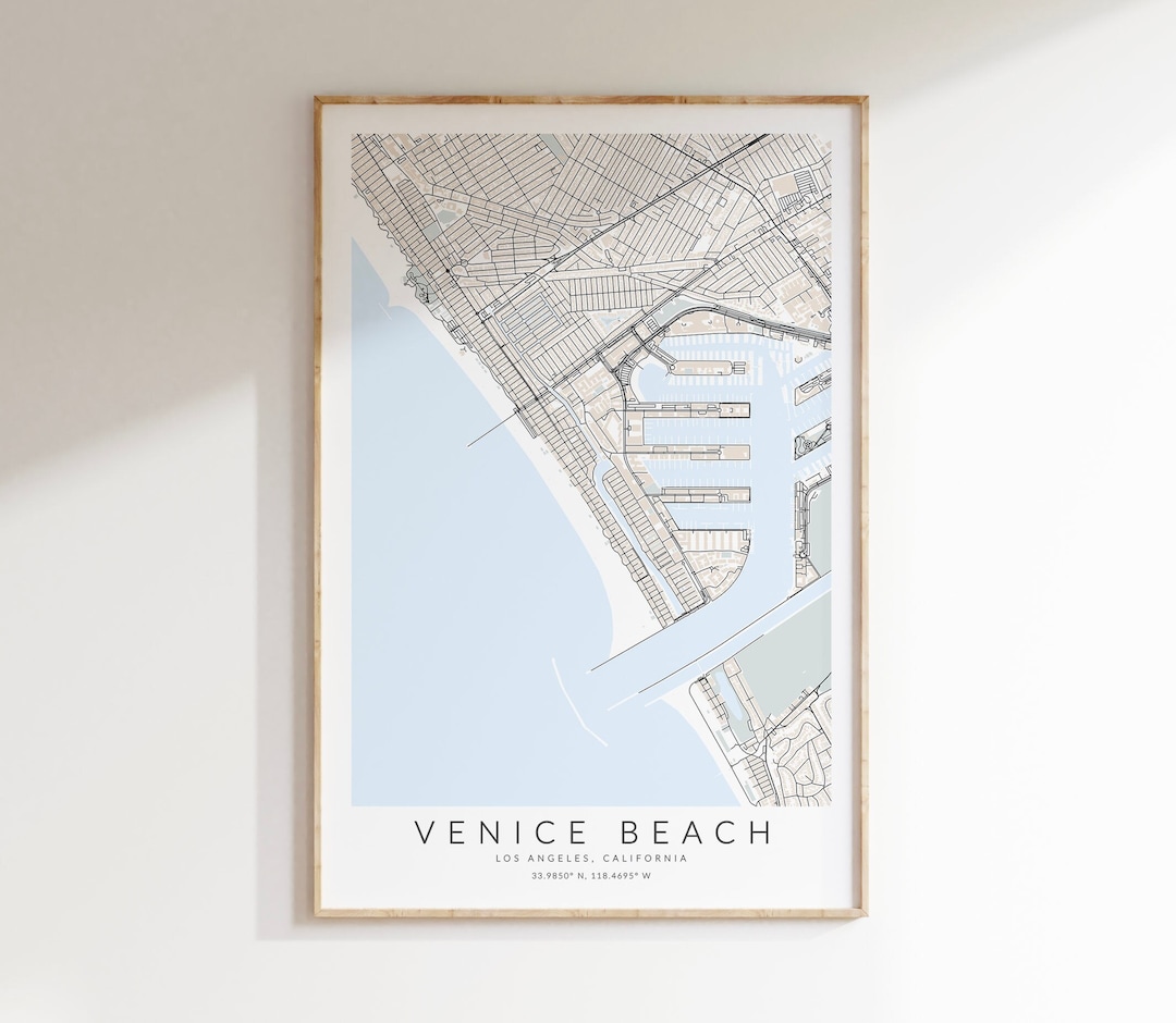 Venice Beach Map Print, Venice Beach California Poster, Los Angeles ...
