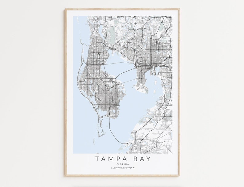 Tampa Bay Map Print, Florida Art, Nautical Decor, Tampa Bay Gift, St ...