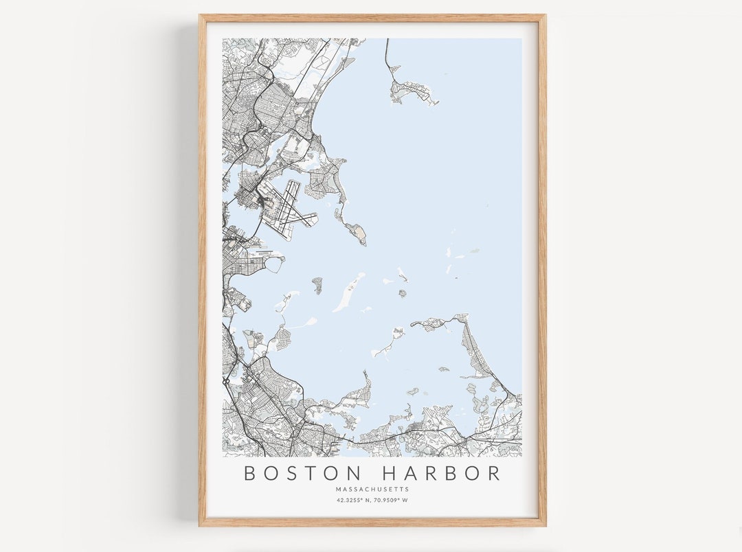 Boston Harbor Map Print, Boston Map Print, Massachusetts Poster, Boston ...