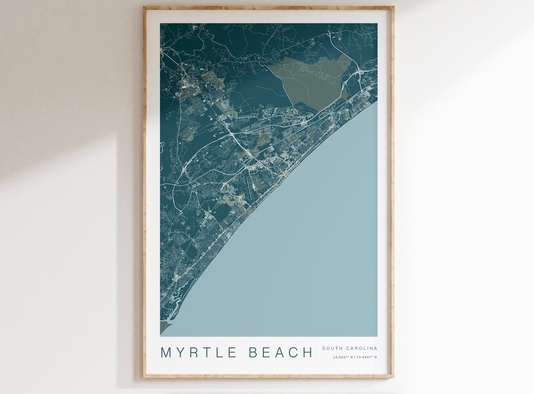 Myrtle Beach Map Print, Myrtle Beach Wedding Gift, Coastal Decor ...