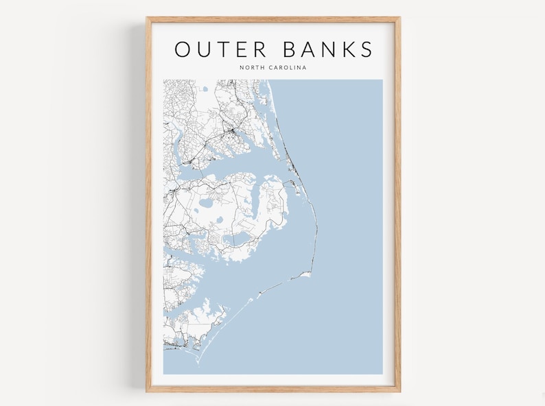 Outer Banks Map Print, North Carolina Map Print, Outer Banks North ...