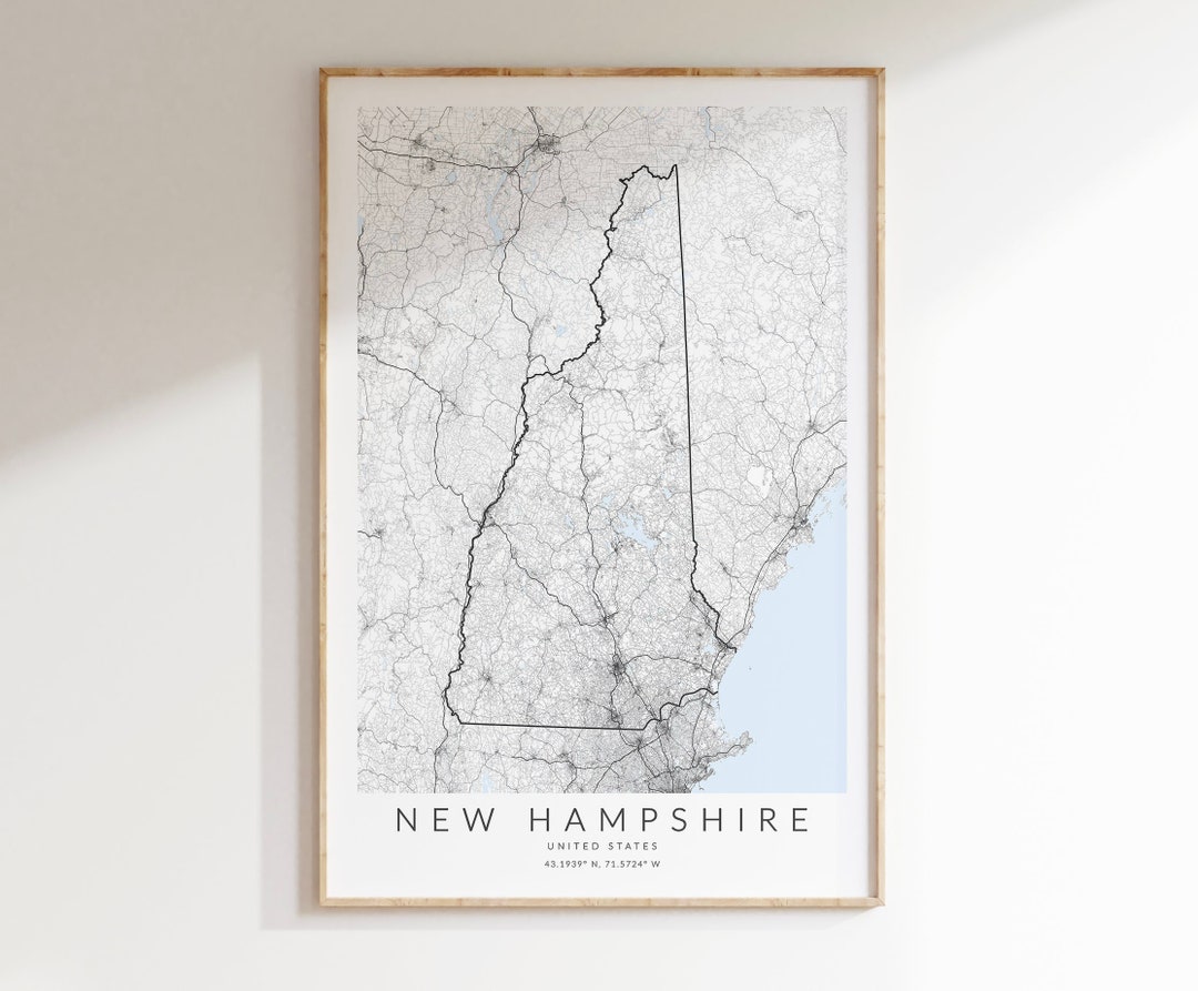 New Hampshire Map Print, New Hampshire State Map, New Hampshire House ...