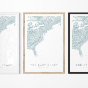 East Coast Map Print, United States Poster, Coastal Print, Blue Wall ...
