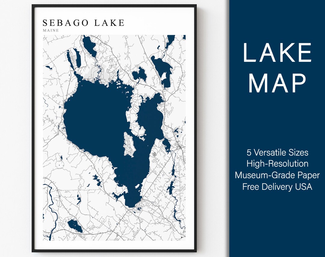 Sebago Lake Map Print, Sebago Lake Maine Poster, Lake House Decor ...