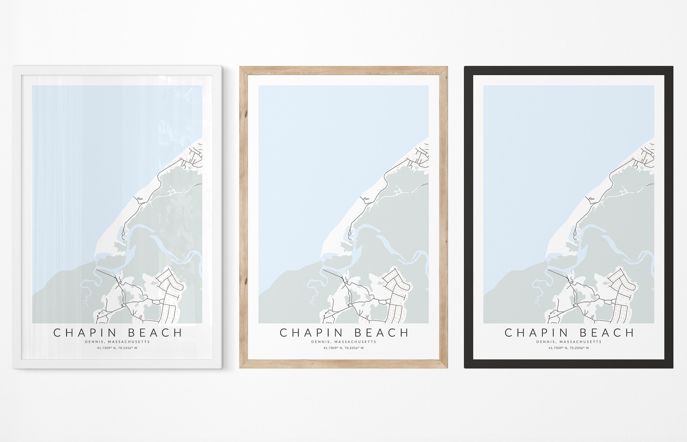 Chapin Beach Map Print, Cape Cod Map Print, Dennis Massachusetts Poster ...