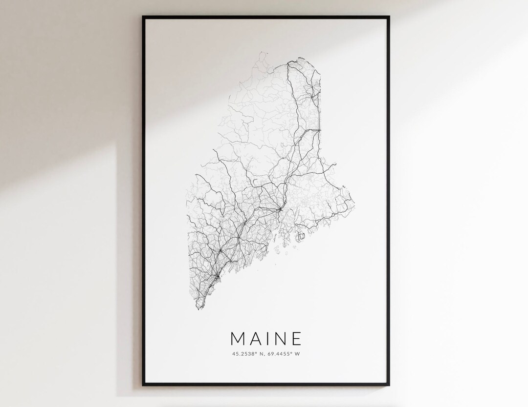 Maine Map Print, Maine Map Poster, Maine Gift, Minimalist Map, Maine ...