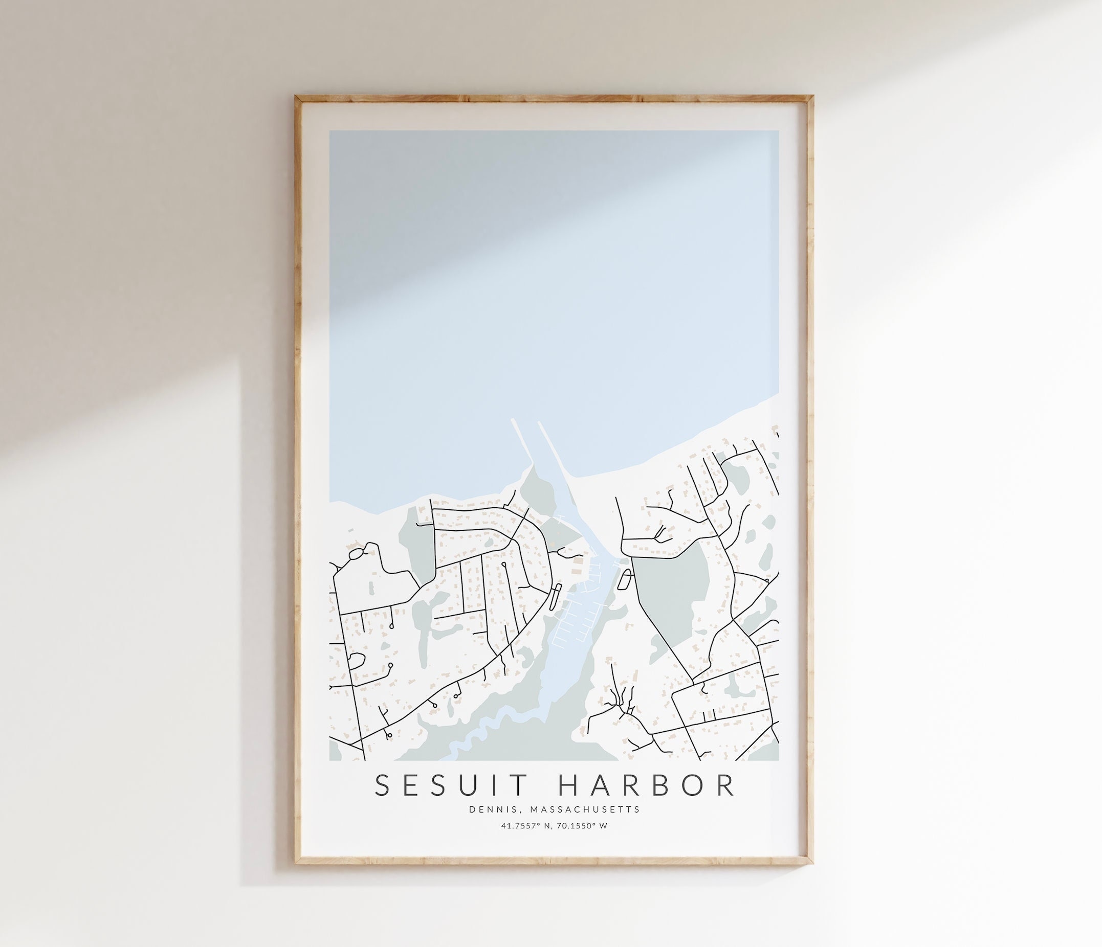 Sesuit Harbor Map Print, Cape Cod Map Print, Dennis Massachusetts Poster, Sesuit Harbor Cape Cod ...
