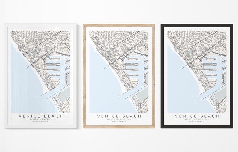 Venice Beach Map Print, Venice Beach California Poster, Los Angeles ...