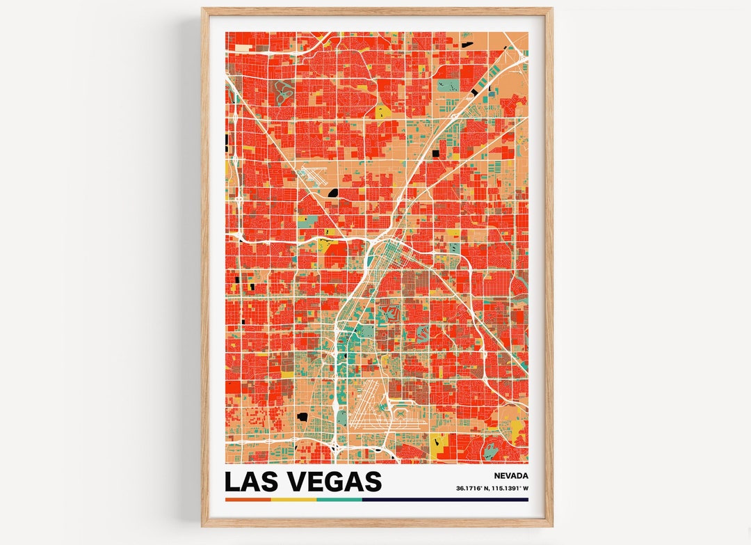 Las Vegas Map Print, Las Vegas Poster, Retro Wall Decor, Las Vegas Wall ...