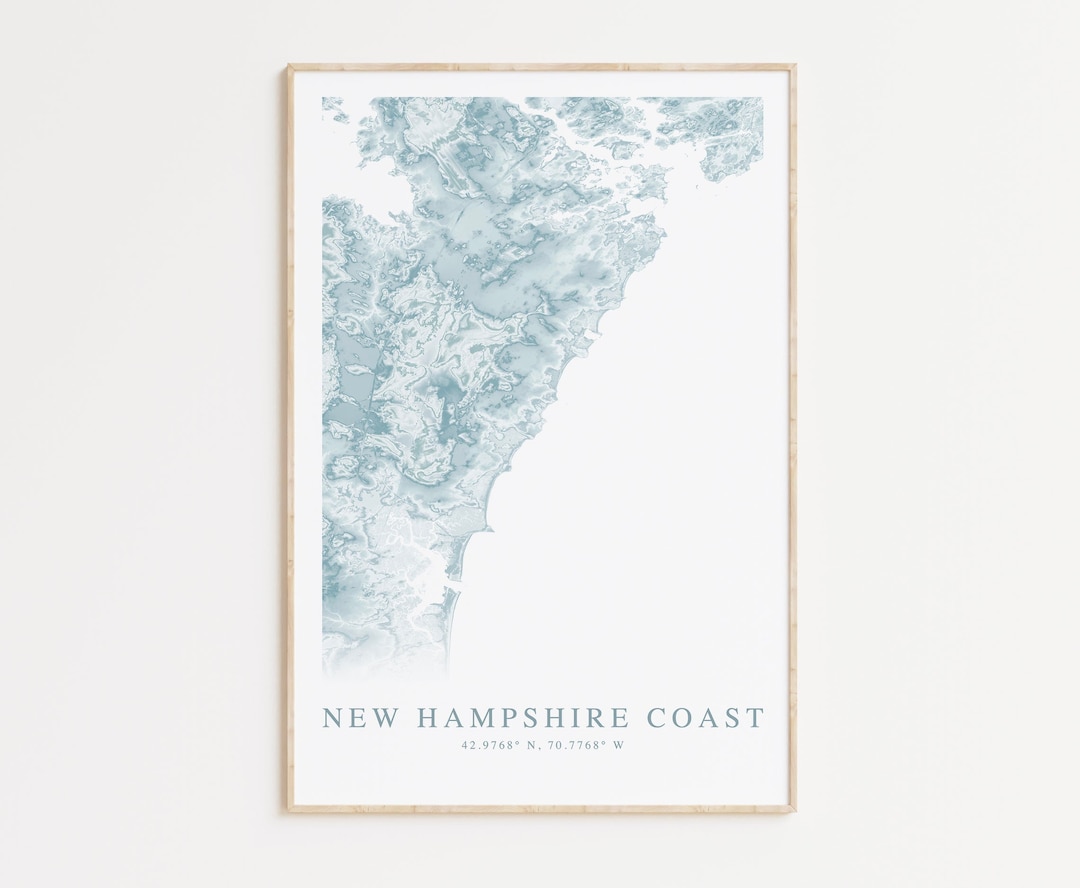 New Hampshire Coast Map Print, New Hampshire Gift, Hampton Beach Map, Beach House Decor, Beachy ...