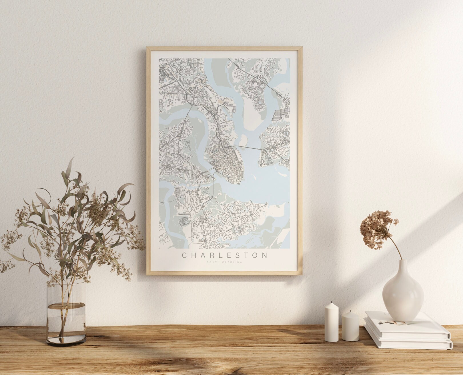 Charleston Map Print, Charleston SC Map Decor, South Carolina Coastal ...