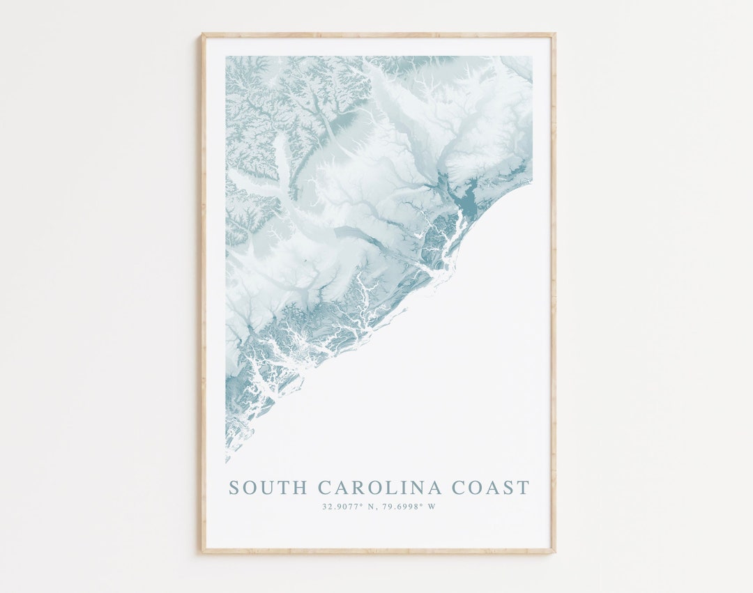 South Carolina Coast Map Print, Charleston Map Art, Hilton Head Island ...