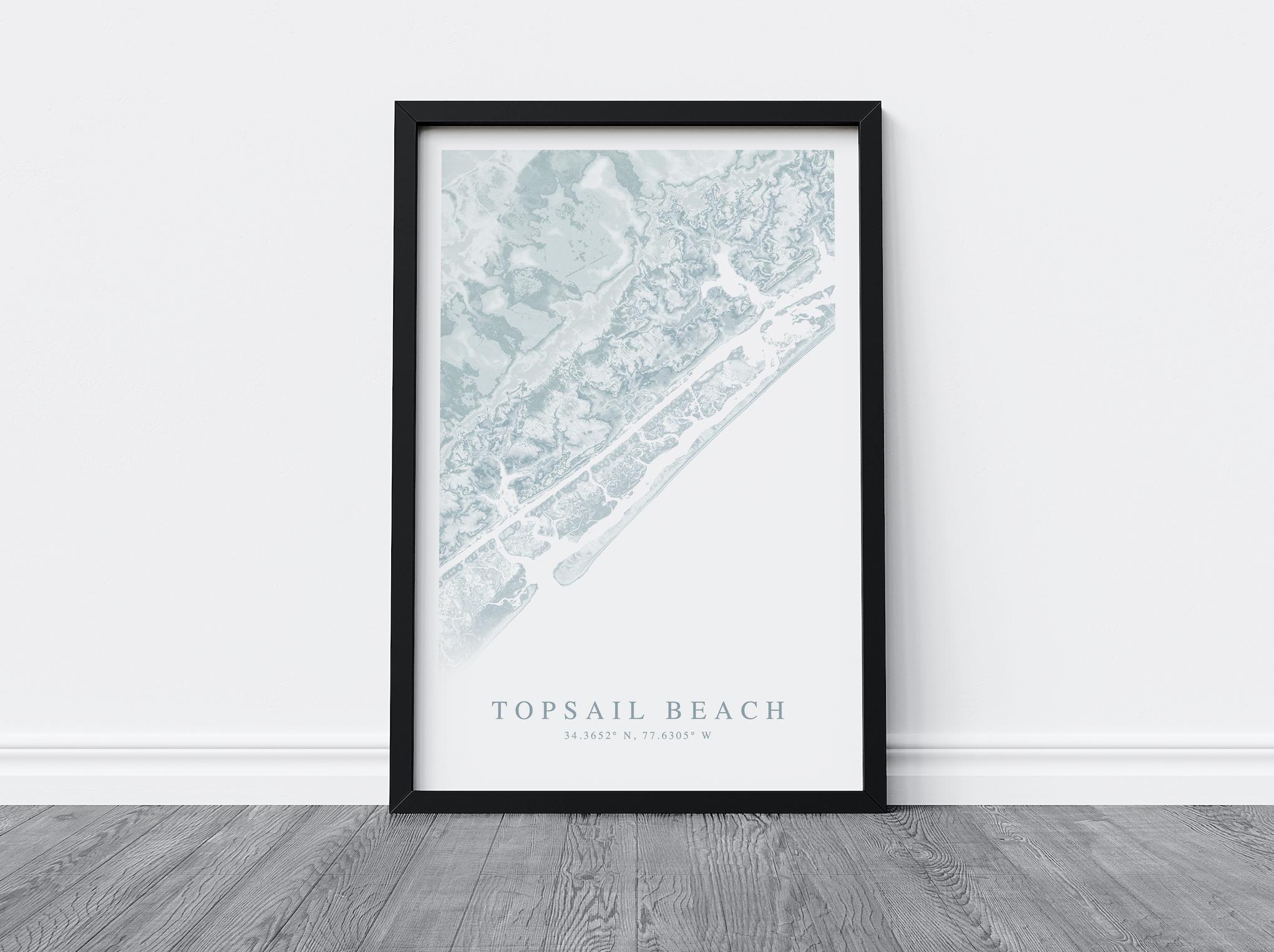 Topsail Beach North Carolina Map Print, Map of Topsail Beach NC ...