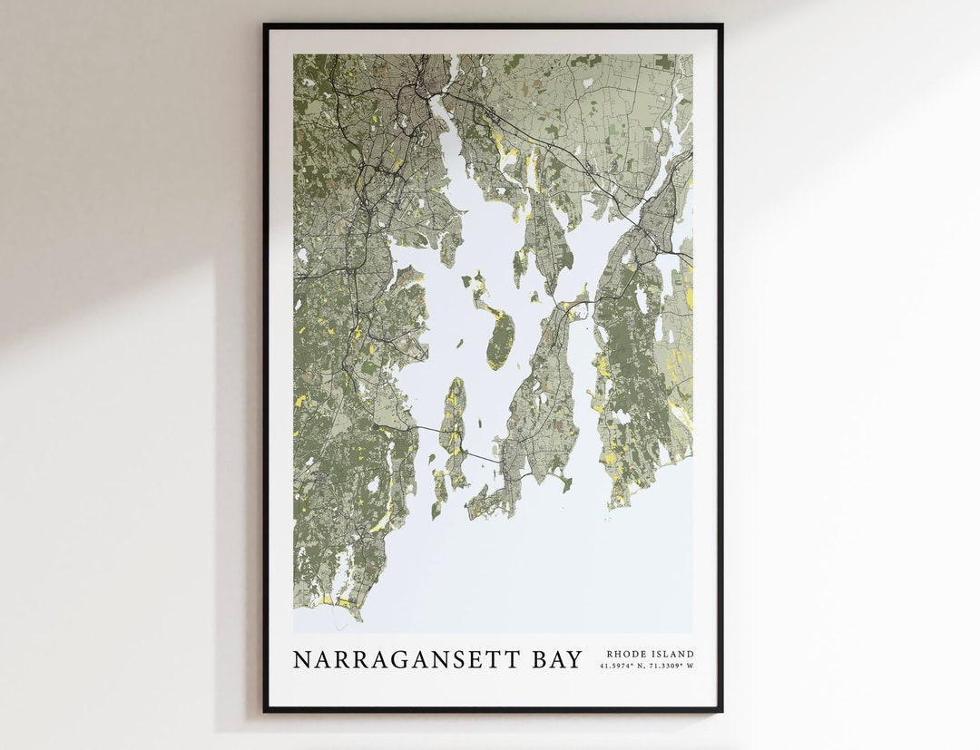 Narragansett Bay Map Print, Narragansett Rhode Island Poster, Rhode ...