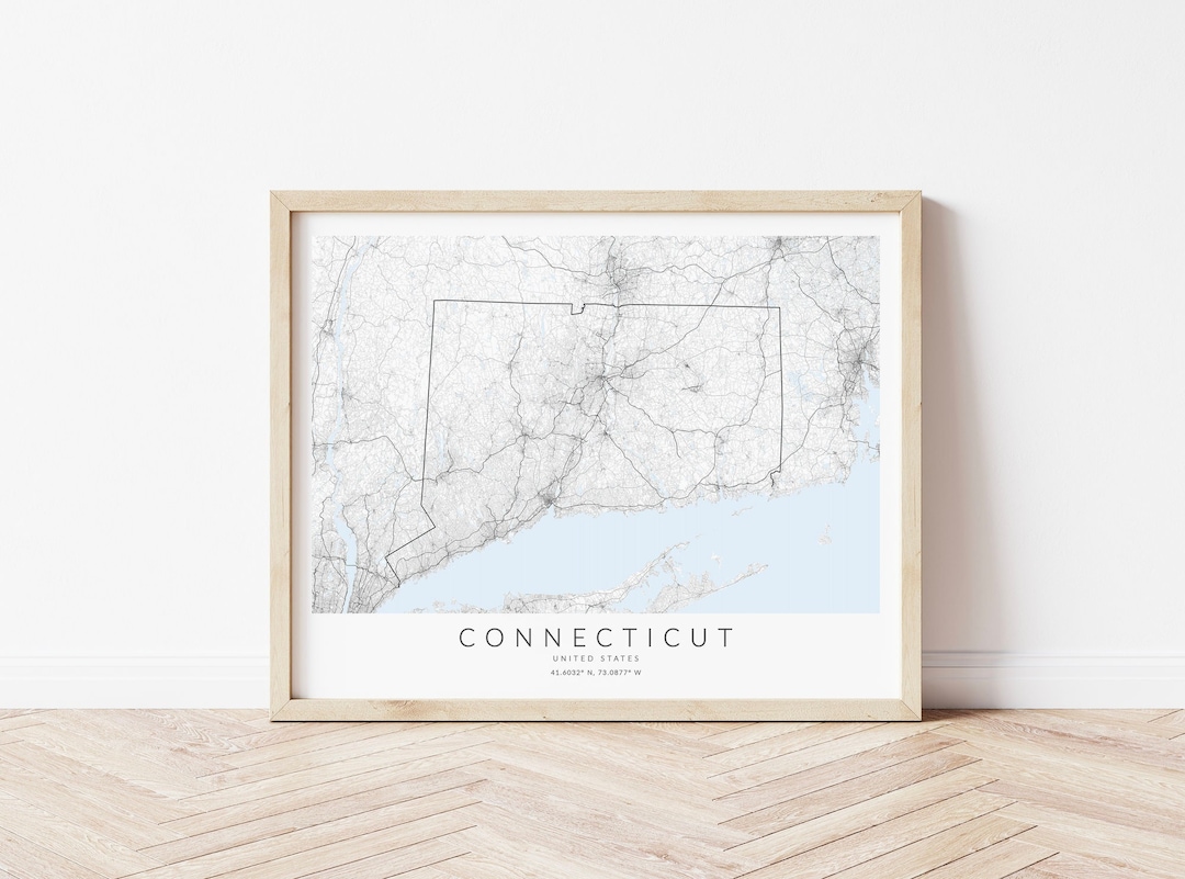 Connecticut Map Print, Connecticut Poster, Hartford Poster, Connecticut ...