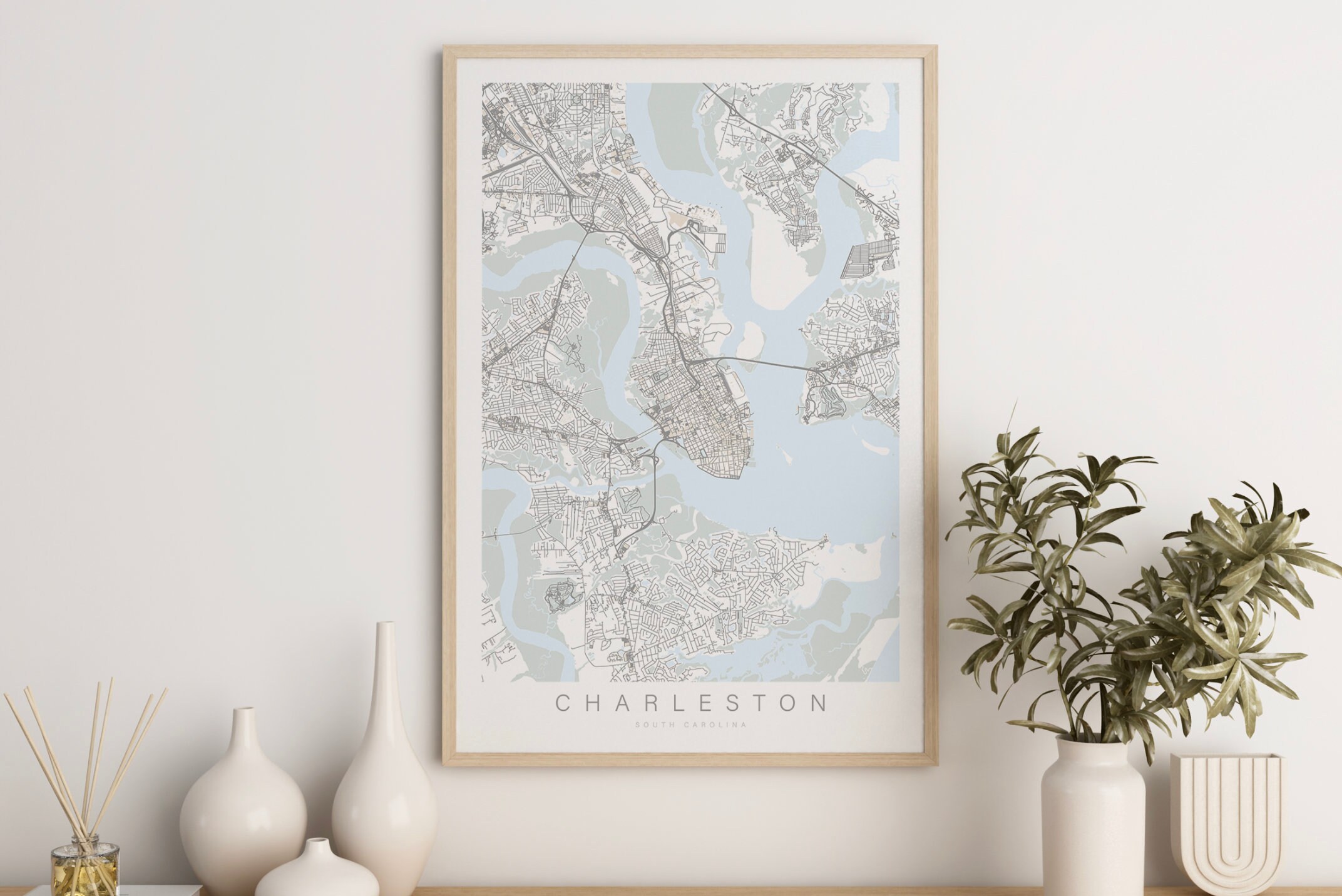 Charleston Map Print, Charleston SC Map Decor, South Carolina Coastal ...