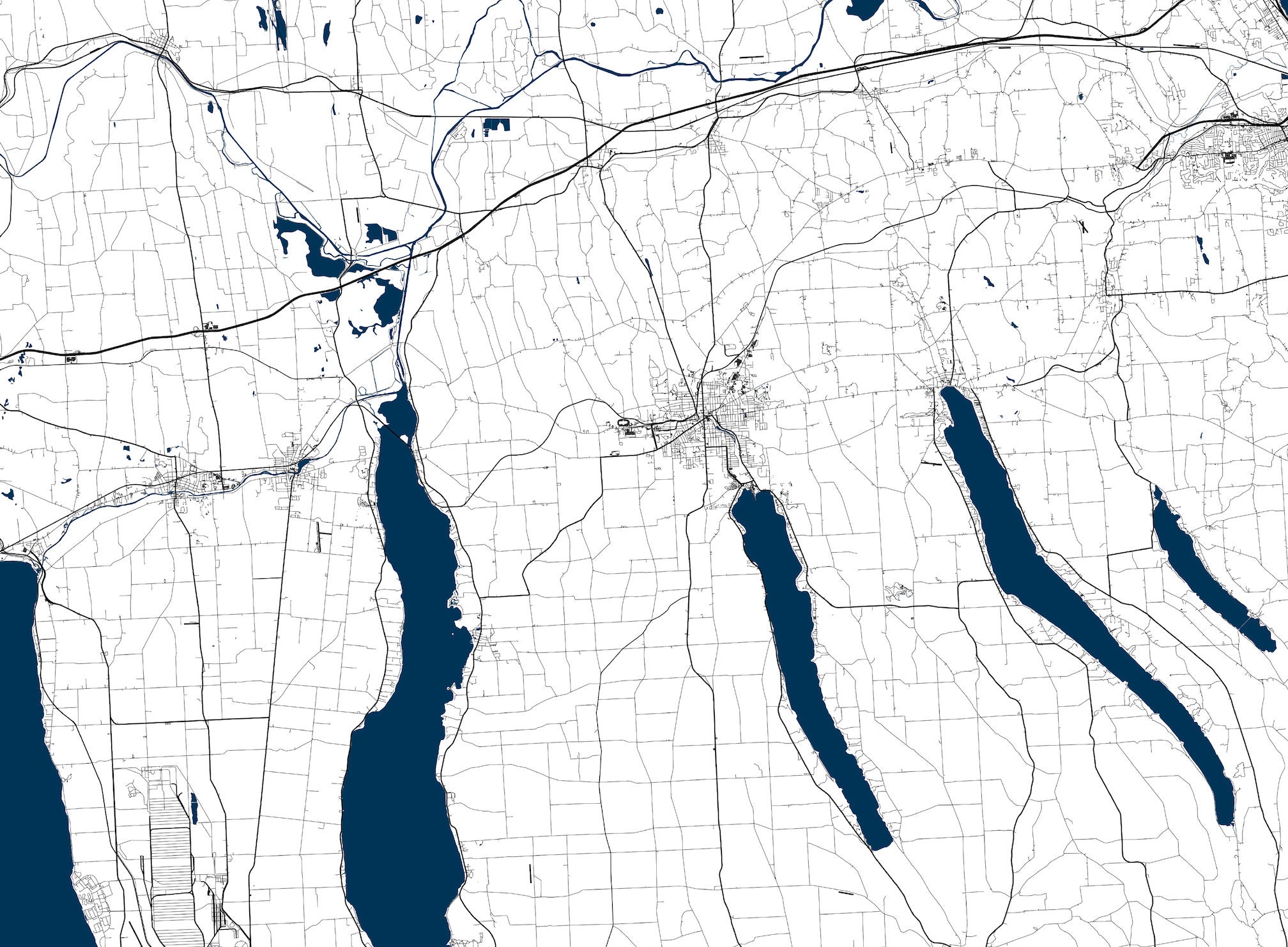 Finger Lakes Map Print, New York Gift Map, Seneca Lake NY, Cayuga Lake ...