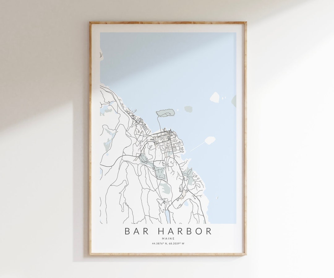 Bar Harbor Maine Map Print, Mount Desert Island Poster, Maine Map Print ...