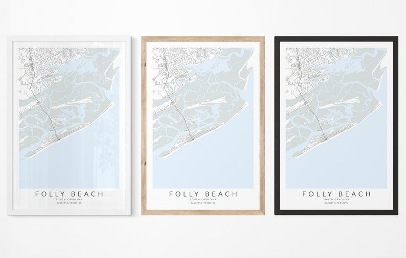 Folly Beach South Carolina Map Print, Map of Folly Beach, Charleston ...