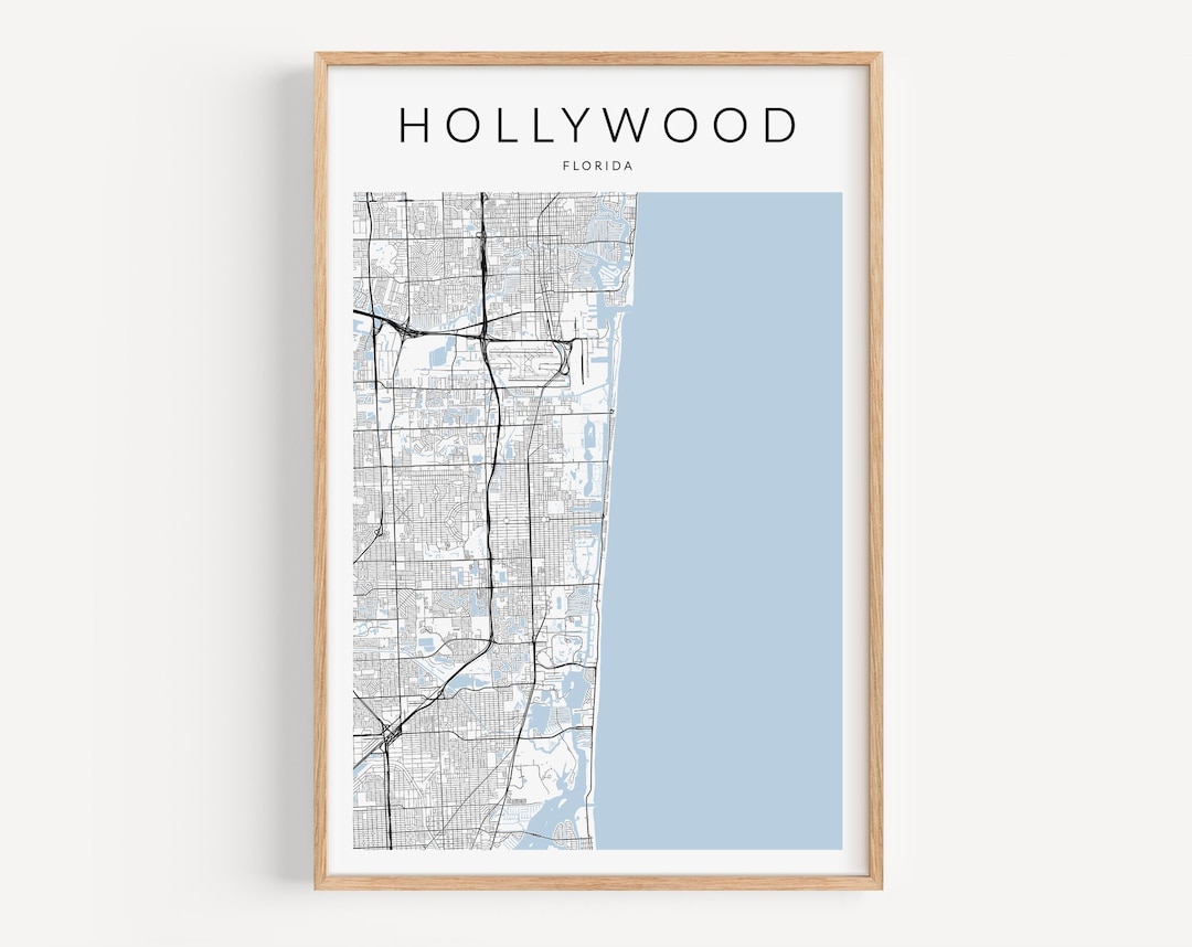 Hollywood Florida Map Print, Hollywood Map Print, Hollywood Florida ...