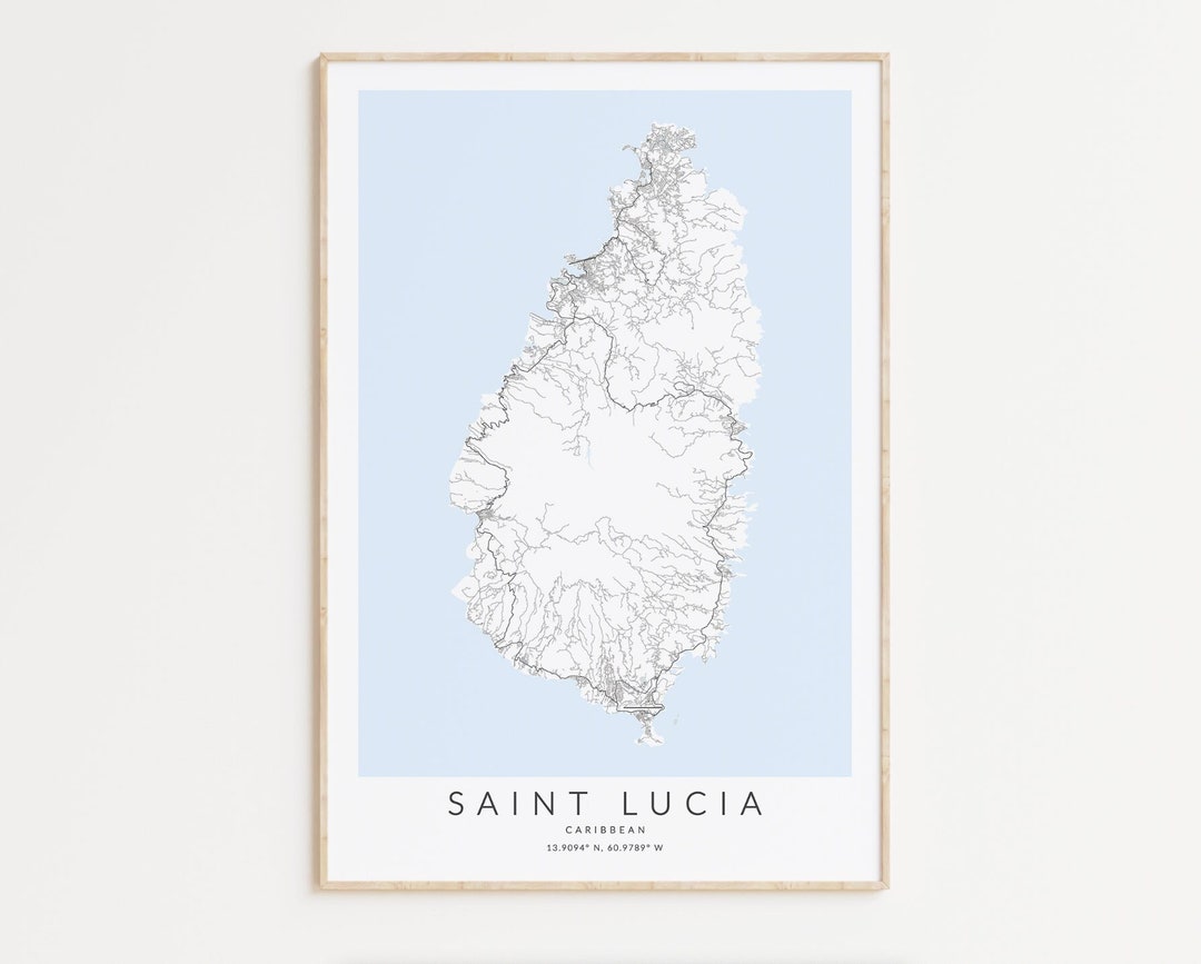 Saint Lucia Map Print, St Lucia Art, Saint Lucia Decor, Saint Lucia ...