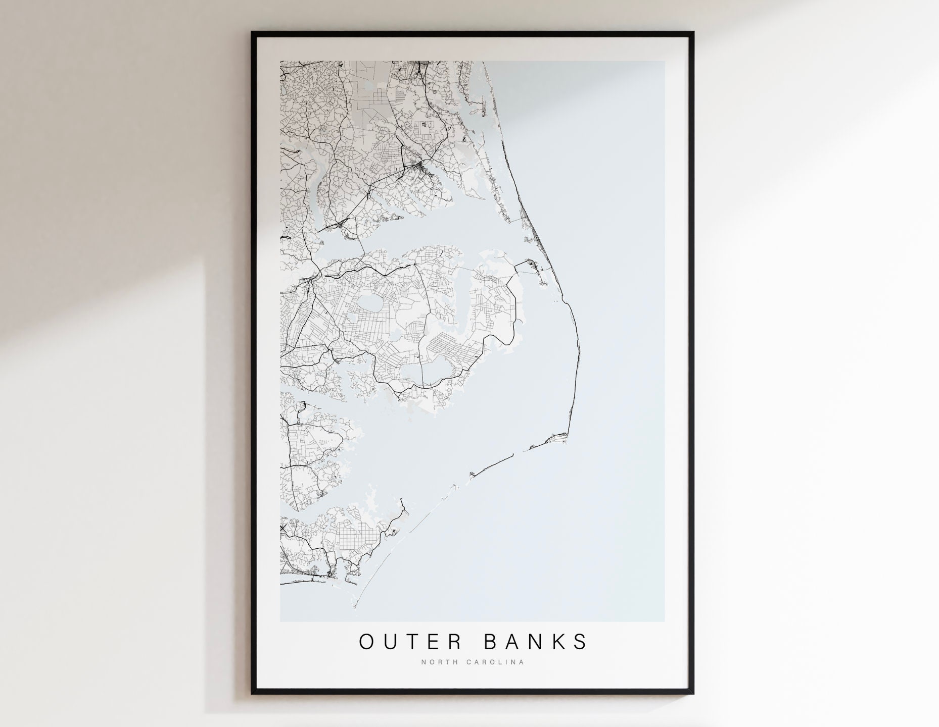 Outer Banks Map Print, North Carolina Map Print, Outer Banks North Carolina Coast Poster, Outer ...