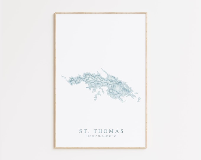 St Thomas Map Print, US Virgin Islands, Caribbean Island Art, St ...