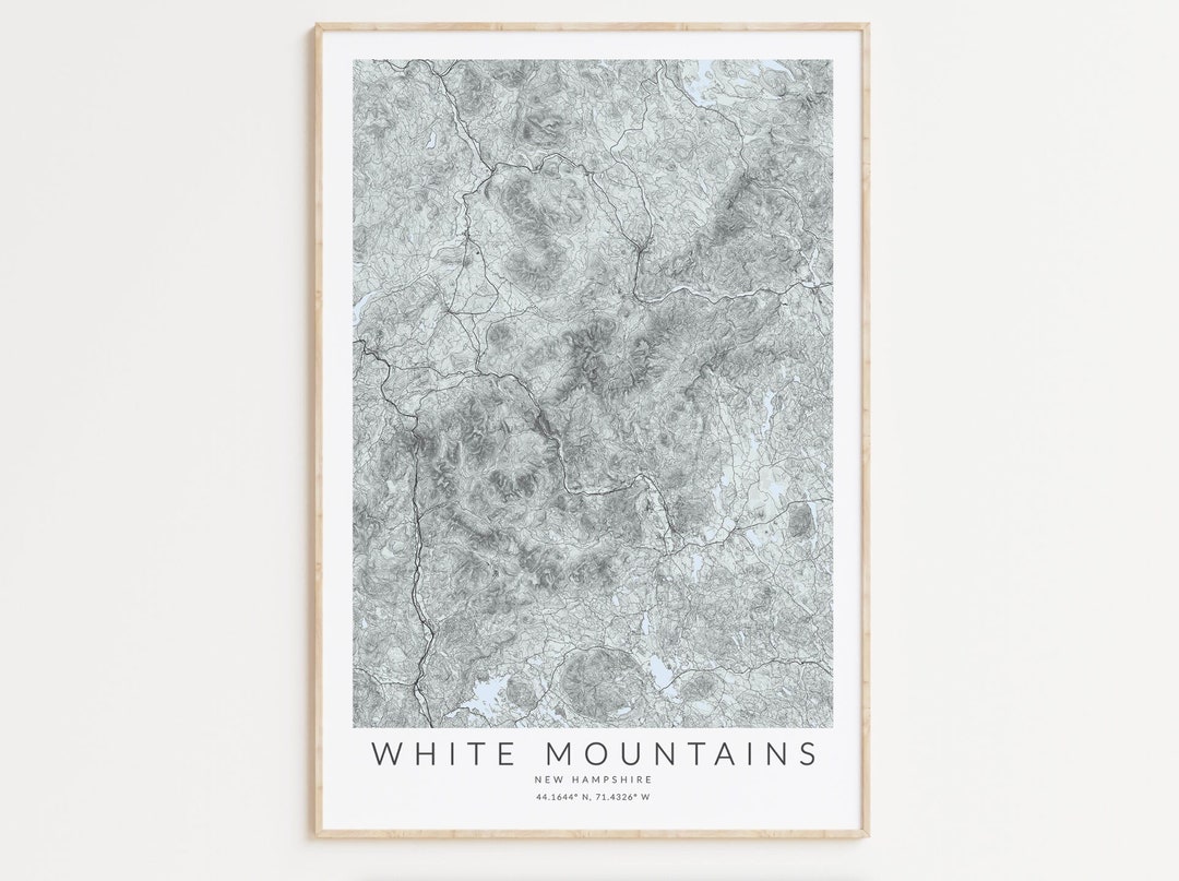White Mountains Map Print, White Mountains New Hampshire Hiking, Hiking ...