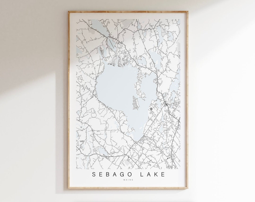 Sebago Lake Map Print, Sebago Lake Maine Poster, Lake House Decor ...