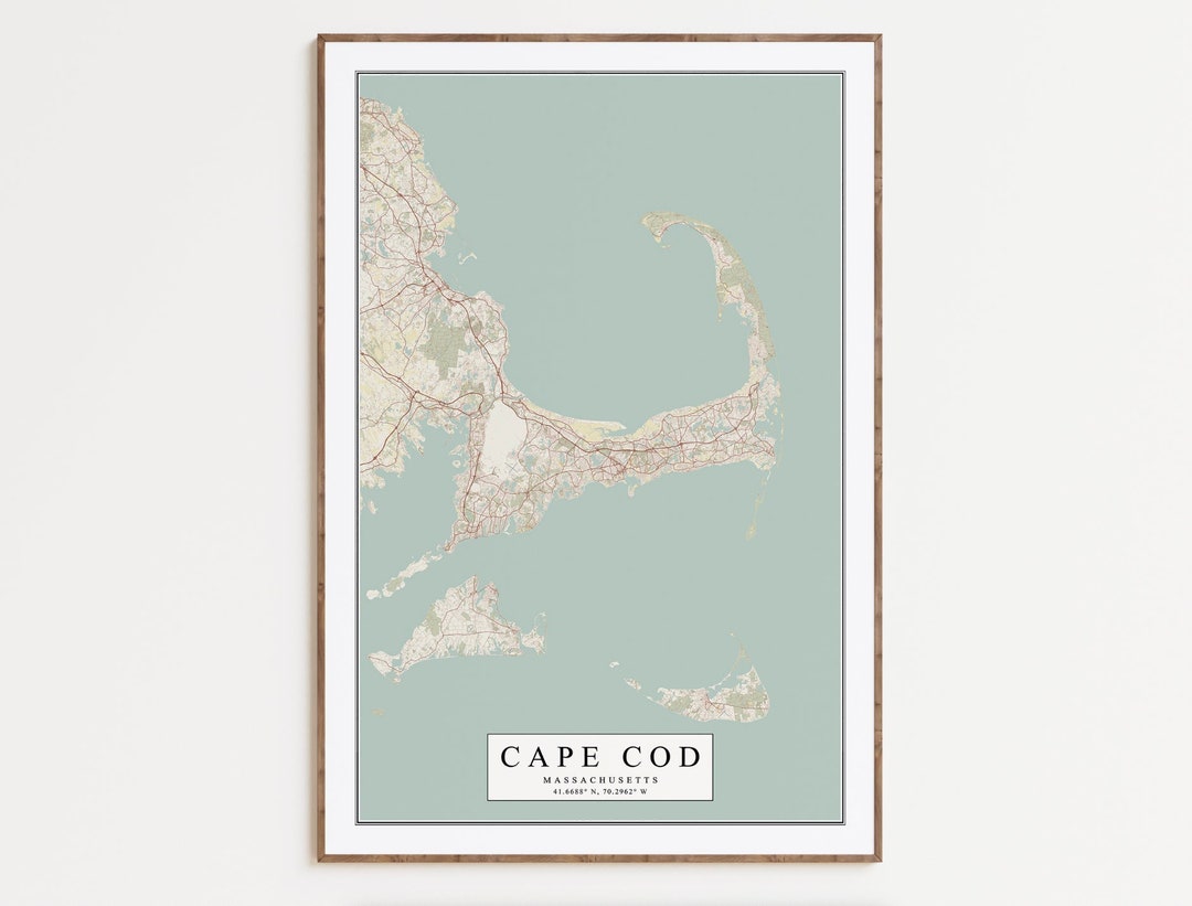Cape Cod Vintage Map, Cape Cod Map Print, Nantucket Map, Map of Cape ...