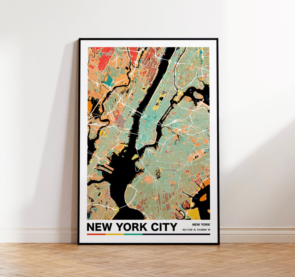 New York City Map Print, Retro NYC Poster, Retro Wall Decor, NYC Wall ...