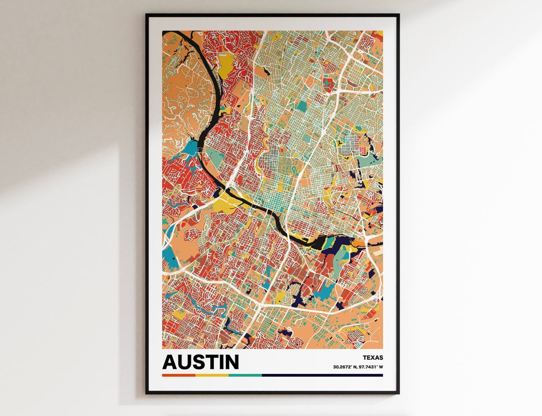 Austin City Map Print, Austin Texas Poster, Retro Wall Decor, Austin ...