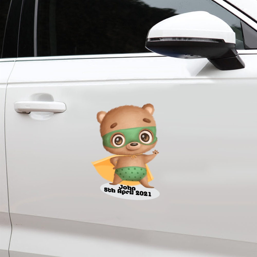 Personalised Baby Birth Car Decals Magnet Stickers Cute Baby Animal ...