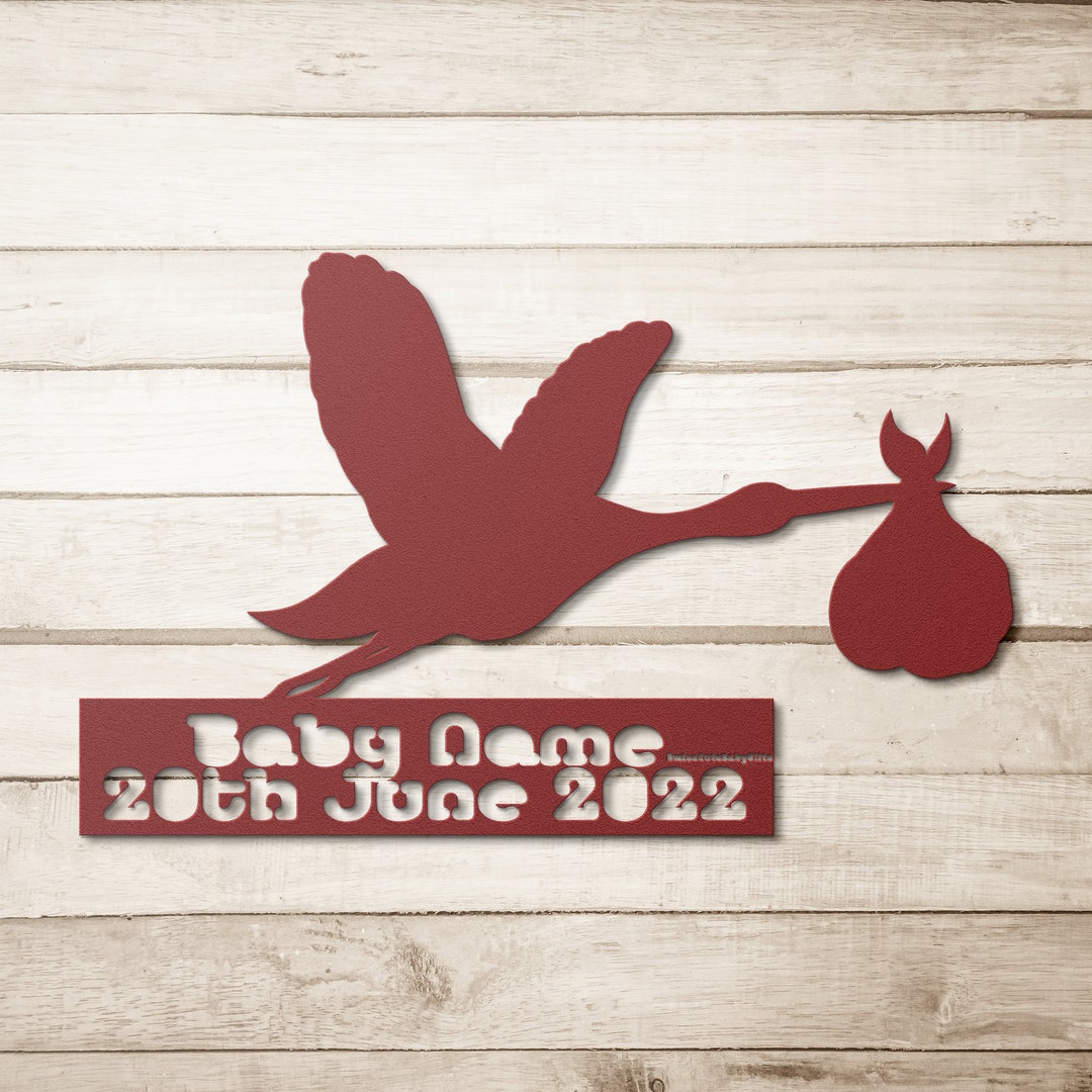 Personalised Baby Birth Cute Metal Sign - Stork Deliverying a Baby ...