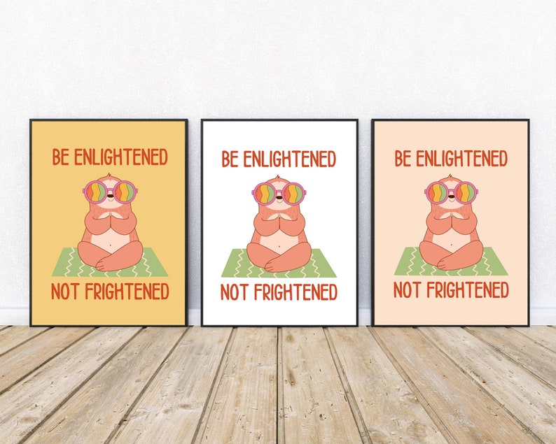 Sloths Enlightened Animal Set of 6 Instant Download Poster Retro Groovy ...