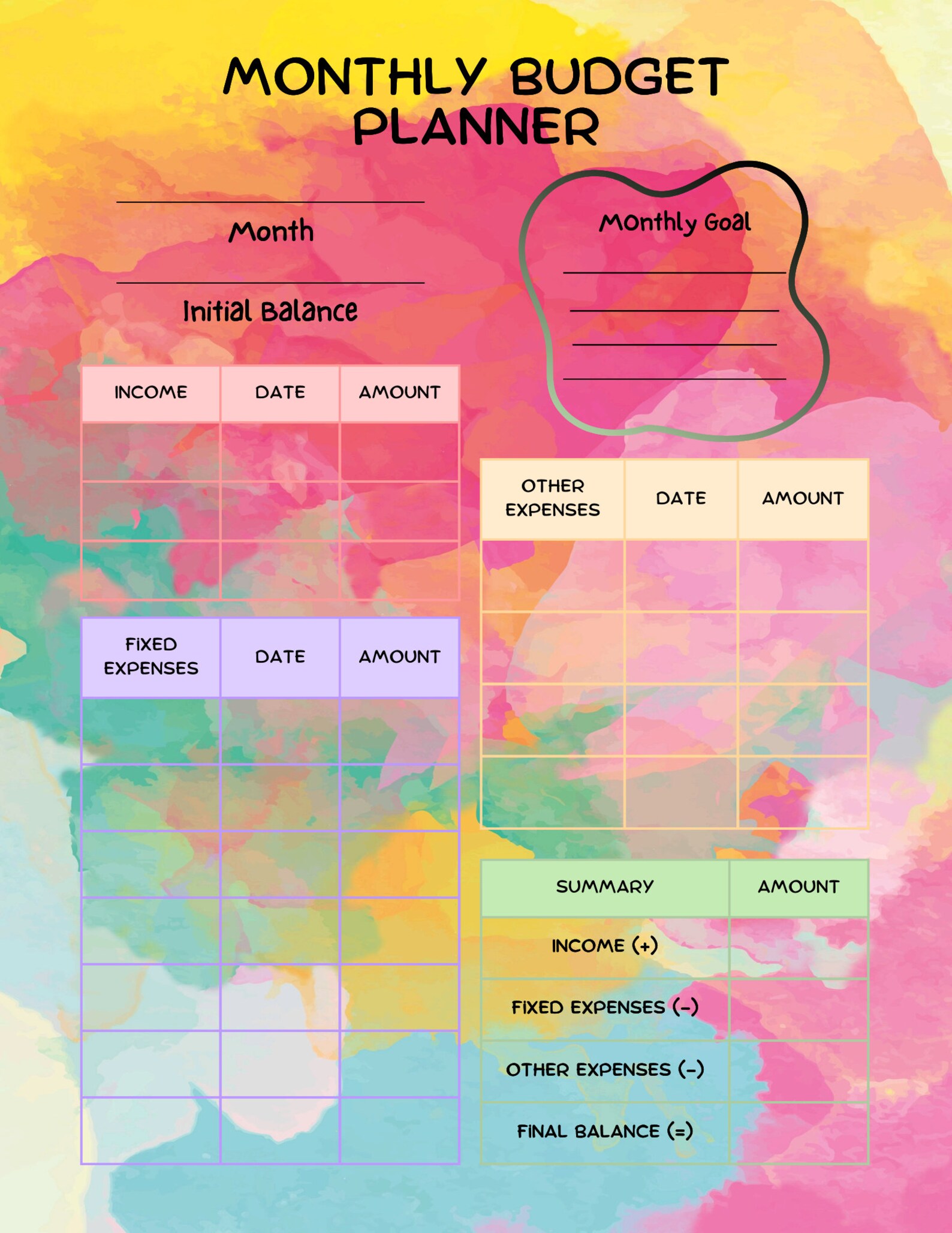 Colorful Monthly Budget Planner - Etsy