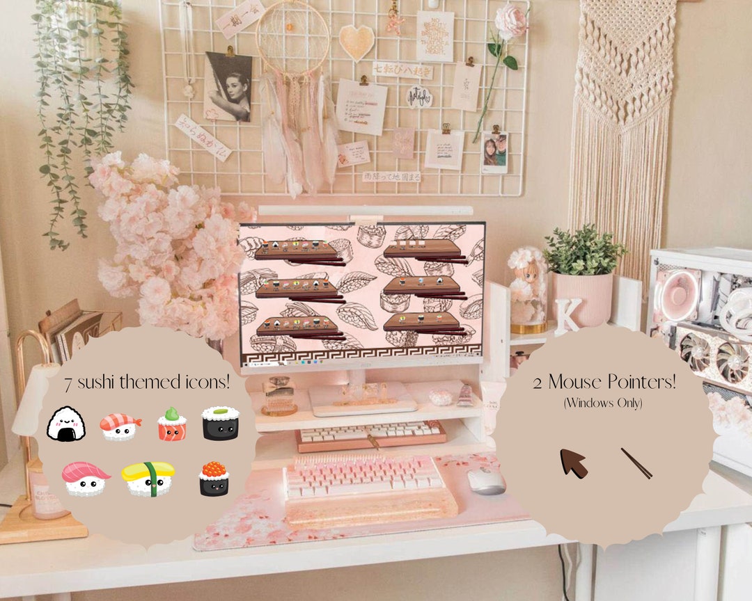 Pink Sushi Theme Desktop Wallpaper PC Wallpaper Desktop - Etsy