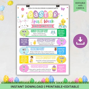 Easter Spirit Week Flyer Template, School Spirit Week Schedule, School ...