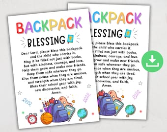 Backpack Blessing Card, Back to School Blessing, Backpack Prayer, First ...