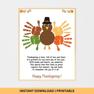 Turkey Handprint Art Printable, Thanksgiving Poem, Handprint Craft ...