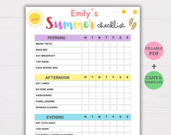 Kids Summer Daily Checklist - Editable Canva Template - Etsy