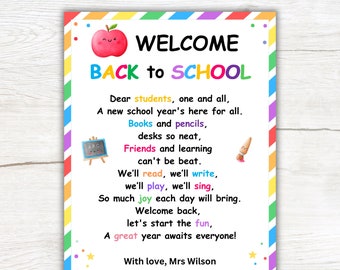 First Day of School Letter From Teacher, Printable Welcome Back to ...