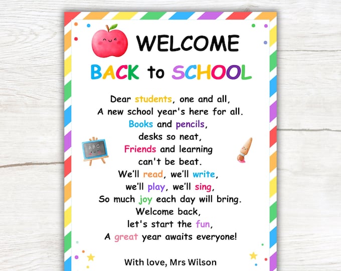 Carta del primer día de clases del maestro, tarjeta de bienvenida ...