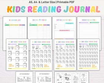 Kids Reading Journal Printable, Book Challenge Tracker, Bookshelf ...