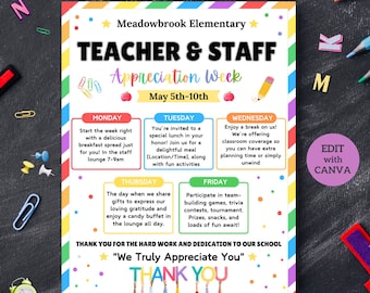 Teacher Appreciation Week Itinerary Poster Template, Newsletter ...