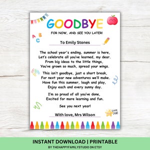 End of School Year Poem Gift From Teacher to Student, End of Year Gift ...