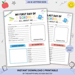 First and Last Day of School Interview, Back to School Questionnaire ...
